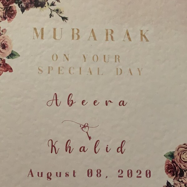 Personalised Islamic Wedding Card, Muslim Congratulations Wedding Card ...