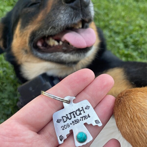 Custom Pet ID Tag With Turquoise - Native Thunderbird Shape - Cowdog ...