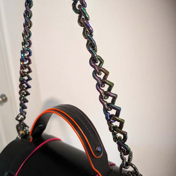 Oil Slick Black TRIPLE HEARTS Black Rainbow Oil Slick Resin Bag Strap ...