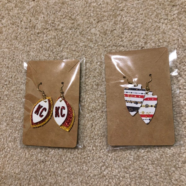 KC Chiefs Earrings, Leather KC Football Earrings, Kansas City Football ...