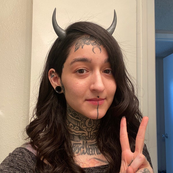 Shimmering Dark Silver Devil Horns Costume Accessory - Etsy
