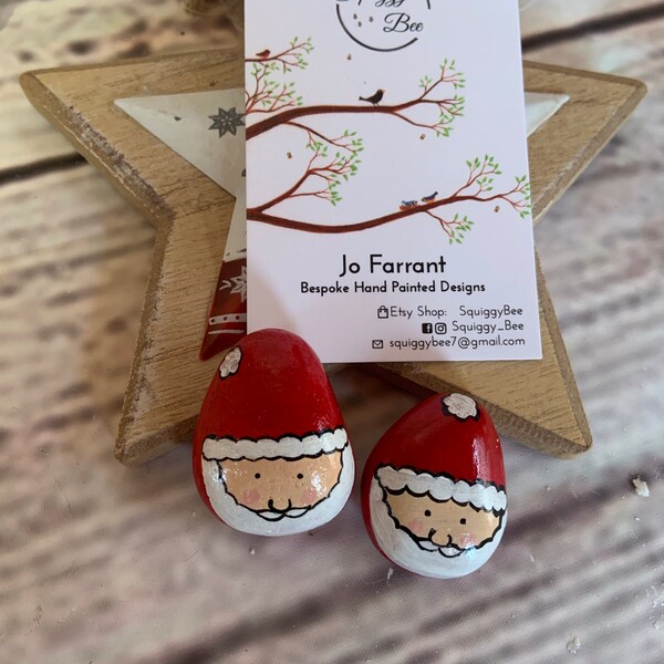 Father Christmas Painted Pebble Table Decorations, Jolly Hand Painted ...