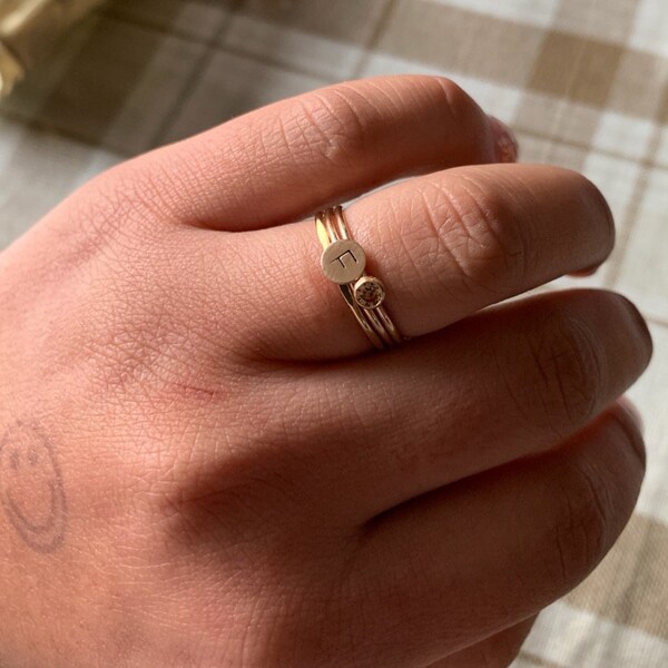 Personalized Gold Stacking Ring SET. Initial Ring. Gold Diamond Ring ...