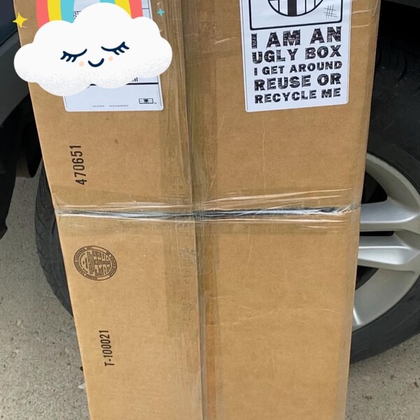 Packaging Label Ugly Box Design. Reused Box Sticker. Recycled Shipping ...