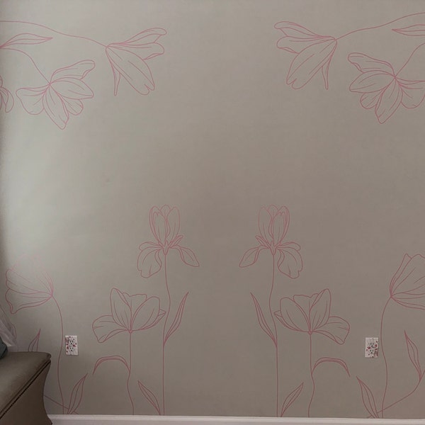 Minimal Line Art Flower Corner Wall Decals – Modern Floral Accent Wall ...