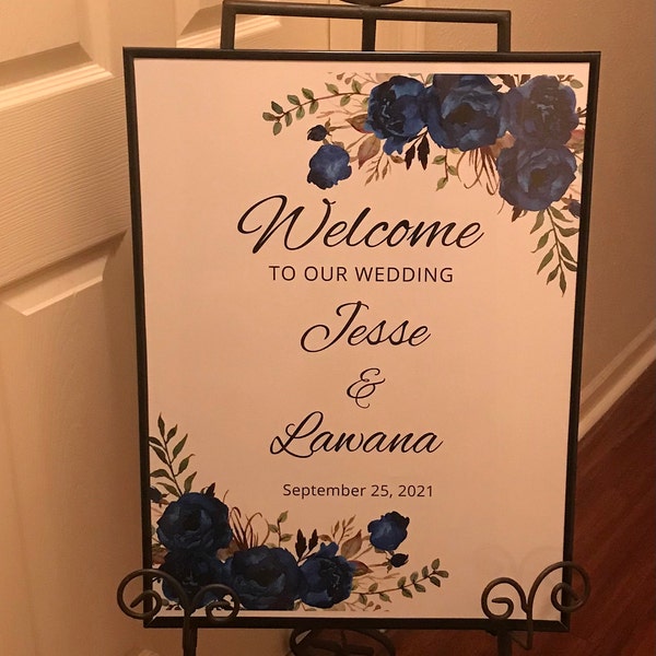 Royal Blue Wedding Welcome Sign, Printable Wedding Reception Sign ...