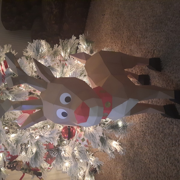 Reindeer Papercraft 3D Rudolph Paper Craft PDF, SVG Template, Low Poly ...