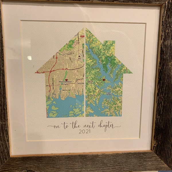 Split House Map Moving Away Gift- the Journey Continues Retirement Gift ...
