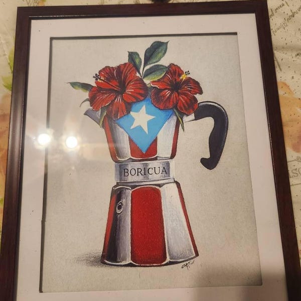 Boricua Greca Coffee Pot Art Print | Puerto Rico Cafetera Wall Decor ...