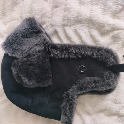 Handmade Black Leather Winter Beanie Hat Unisex Shearling Sheepskin Fur ...
