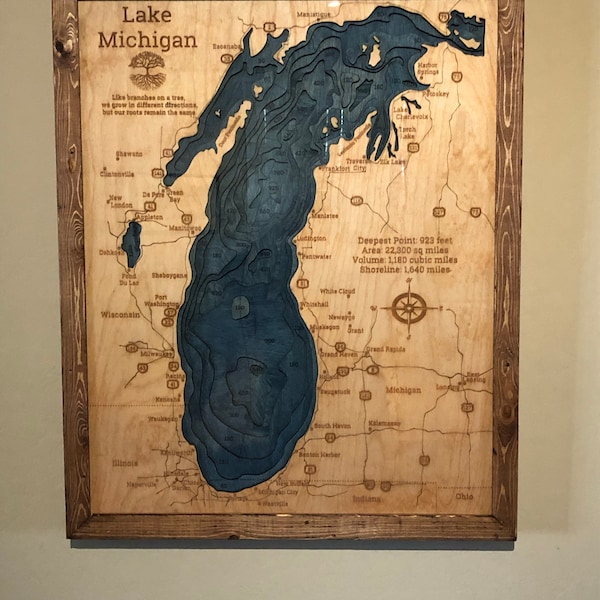 Lake Michigan 3d Wood Map - Etsy