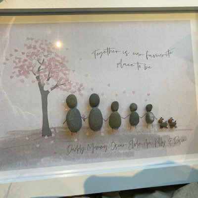 Personalised Family Pebble Picture Framed Pebble Family Pebble Art Gift ...