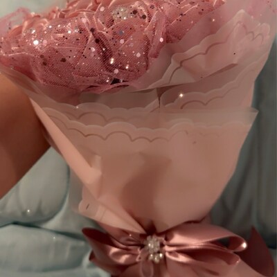 Ramo Buchon, Pink Eternal Rose Bouquet, Handmade Fake Flowers Bouquet, Ever Lasting Flower ...