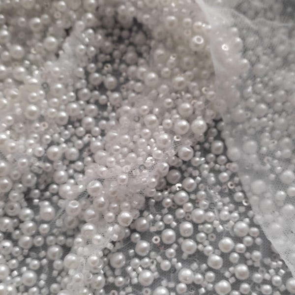 Off-white Pearls Bead Lace Fabric,slight 2way Stretch Soft Full Bead ...