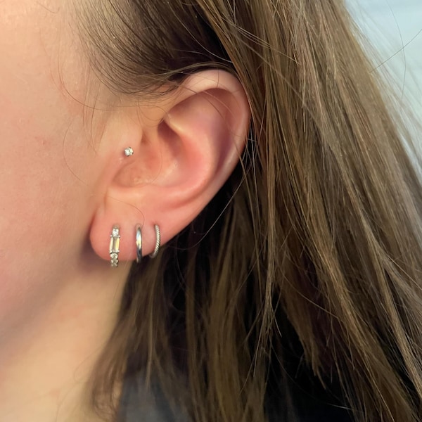 Clear White Stone Stud, Threadless Flat Back Earring, Minimalist Style ...