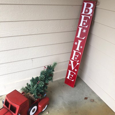 Believe Sign, Christmas Welcome Sign, Rustic Porch Welcome Sign, Porch ...