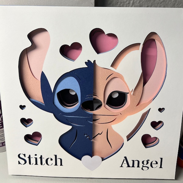 Stitch and Angel - Paper Cut Light Box Template Files, Shadow Box, 3D ...
