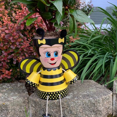 Girl Flower Pot People/clay Pot People/pot Pal/pot - Etsy