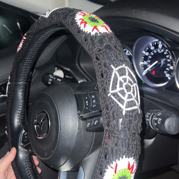 Spider Web and Evil Eye Steering Wheel Cover, Crochet Spider Web Car ...