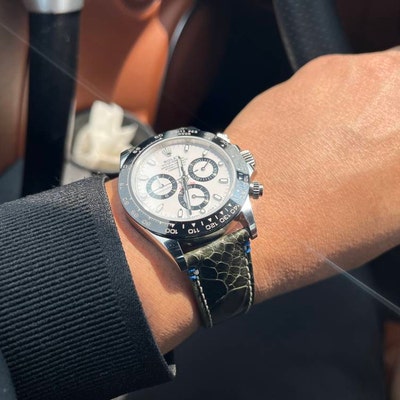 Ostrich Elictric Blue Leather Slim Watch Strap 24mm - Etsy