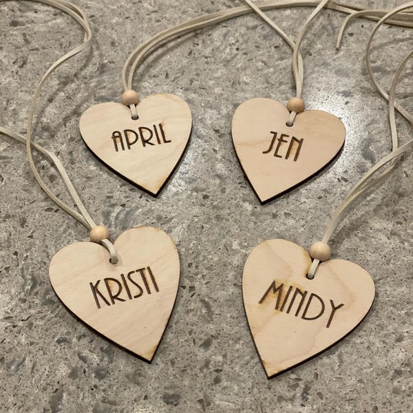 Wooden Heart Name Tag/ Engraved Heart Name Tag/ Gift Name Tag/ Wedding ...