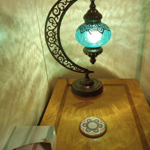 Vintage Turkish Moon Table Lamp With Cracked Glass - Exquisite Moroccan ...