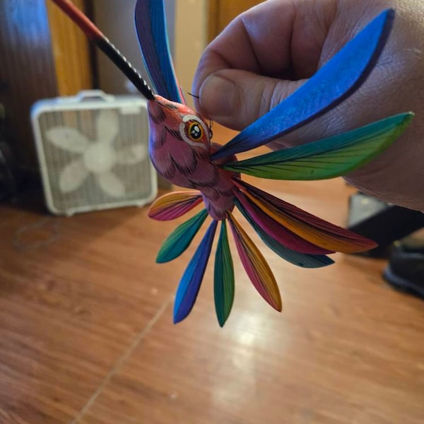 Hummingbird Statue Mexican Folk Art Alebrije Sculpture, Wooden ...