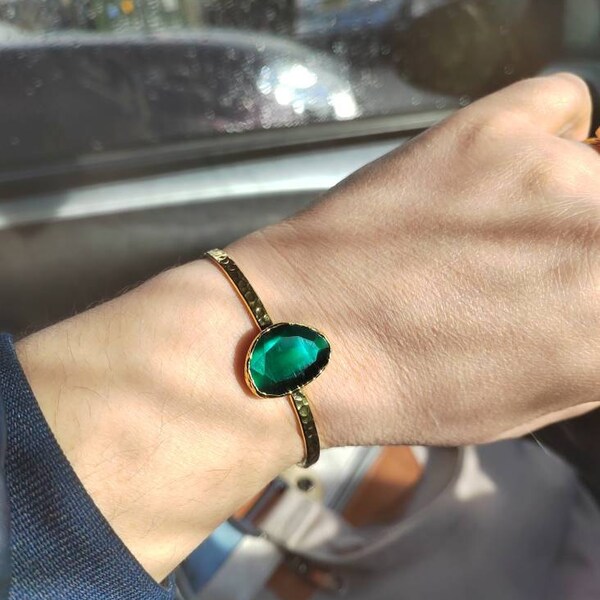 Emerald Green Gemstone Ring, Green Gemstone Gold Ring, Vintage Gold ...