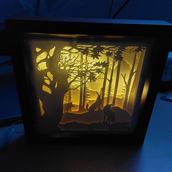 Wolf Lightbox 3D Svg Paper Art Shadowbox Wolves Wilderness Light Box ...
