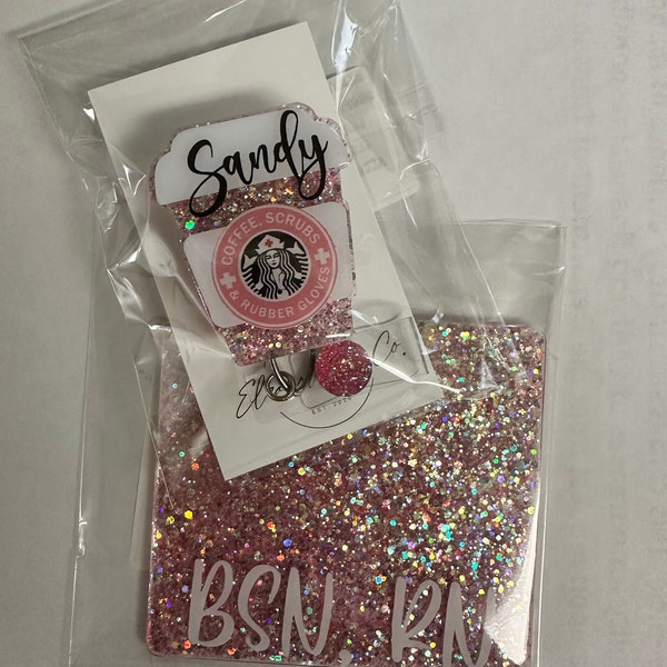 Blush Pink Glitter Badge Buddy, Horizontal Badge Buddy, Vertical Badge ...