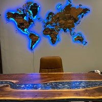 3D Map of the World With LED Lighting, 3D Wood Family Travel Map, Push ...