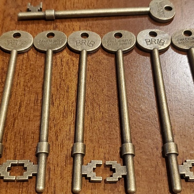 10 Extra Large Skeleton Key Giant 3.55'' Double Sided Antique Brass ...