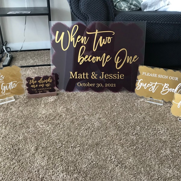 When Two Become One Wedding Sign, Acrylic Welcome Sign, Brushed Back ...