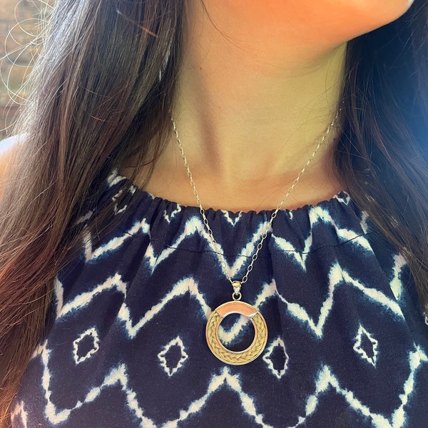 Large Circle Sterling Silver Braided Horse Hair Pendant Necklace ...