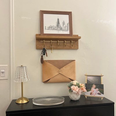 Medium Leather Wall Hanging Envelope, Leather Envelope, Mail Organizer ...