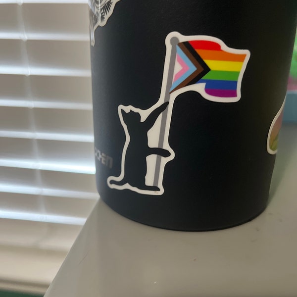 Rainbow Pride Flag Cat Sticker - Etsy