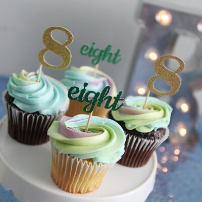 Number 8 Cupcake Toppers, Eight Food Picks, 8th Birthday Decorations ...