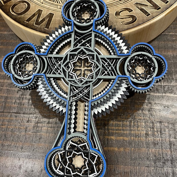 Laser Cut Layered Cross Template - 7 Layer Cross With Led, Dxf Ai Eps ...