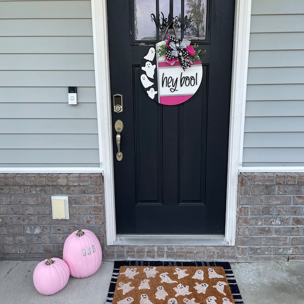 Halloween Front Door Decor, Hey Boo Door Hanger, Halloween Door Hanger ...