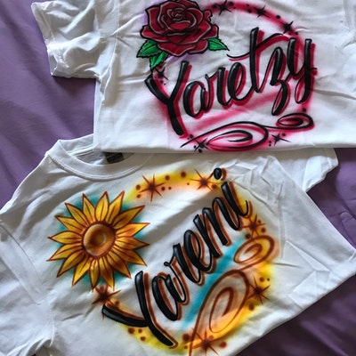 Airbrush Red Rose Name Design T-shirt Size S M L XL 2XL 3XL Custom ...