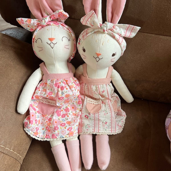 Stuffed Animal Doll, Handmade Bunny Doll, Linen Soft Fabric Doll ...
