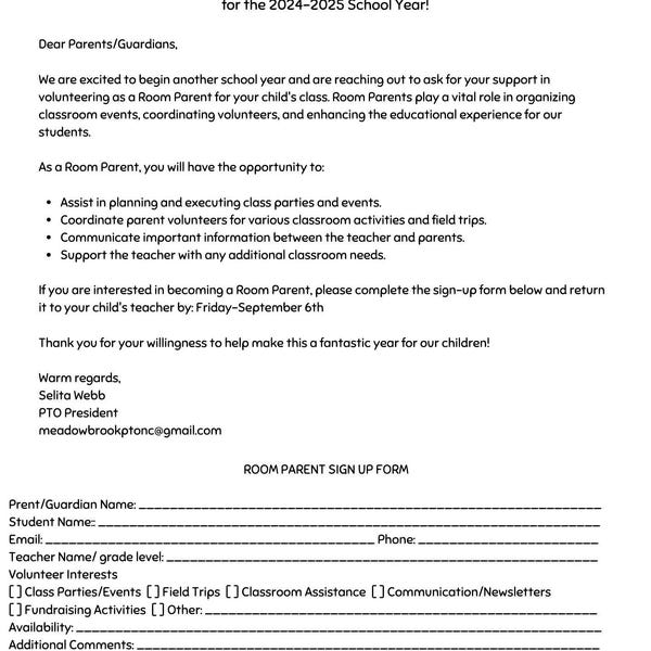 PTA Sponsorship Letter Printable PTO Membership Template Editable Pta ...