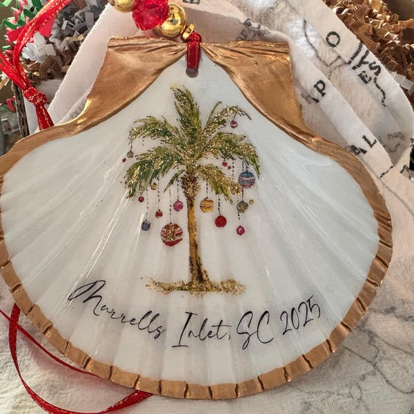 Scallop Shell Palm Tree Ornament | Coastal Christmas Decor | Beach ...