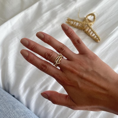 14KGF Multi Link Connected Rings, Trinity Ring, Tricolor Ring ...