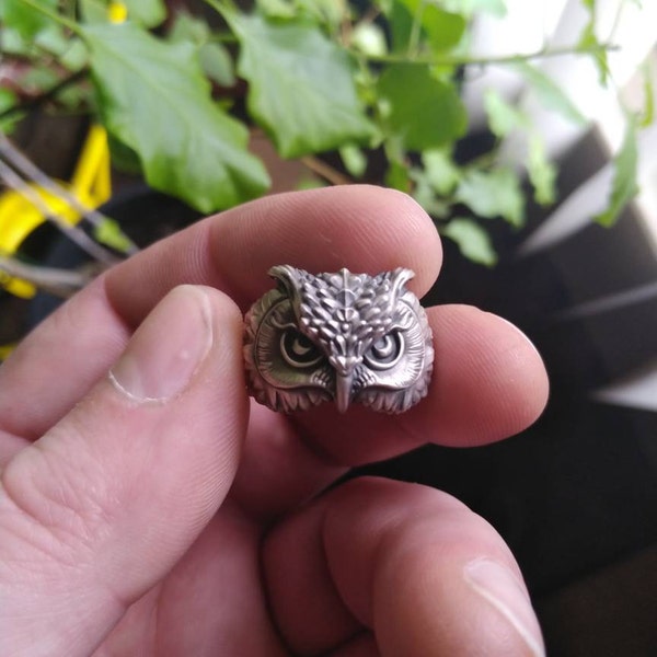 Sterling Silver Owl Ring, Unisex Signet, Oxidized Animal Jewelry - Etsy