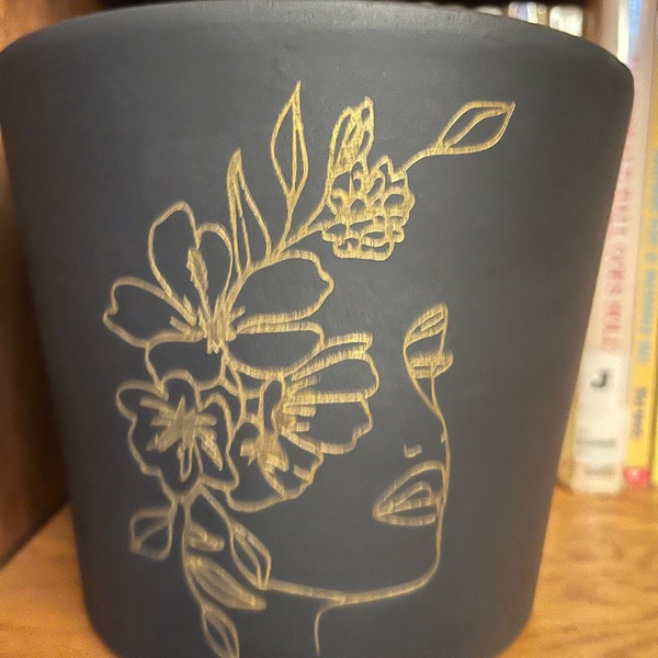 Botanical Line Drawing Hand Painted Pot | Gold Face Pot | Terracotta ...