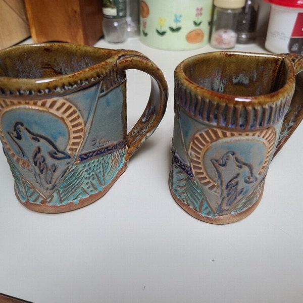 Handmade Wolf Pottery Mug: Artisan Stoneware Coffee Cup - Etsy