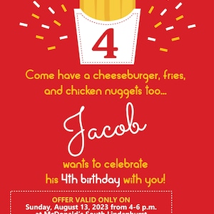 Mcdonald's Playplace Birthday Party Printable Invitation - DIY - 1st ...