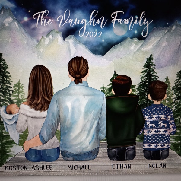 Personalized Family Portrait With Kids, Family Portrait With Pets Wall ...