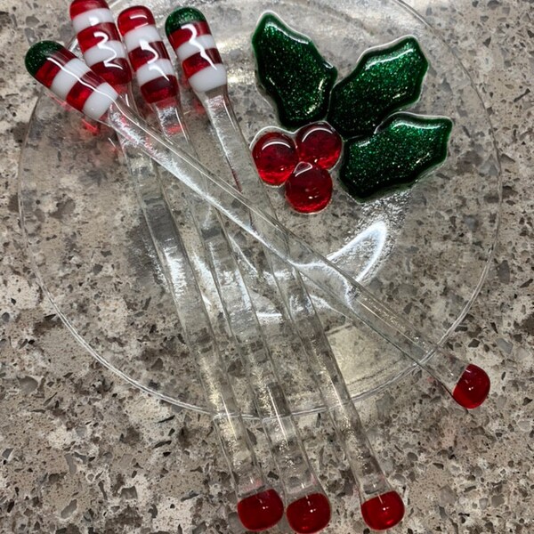 Fused Glass Christmas Swizzle Stick: Candy Cane Coffee Stirrer - Etsy